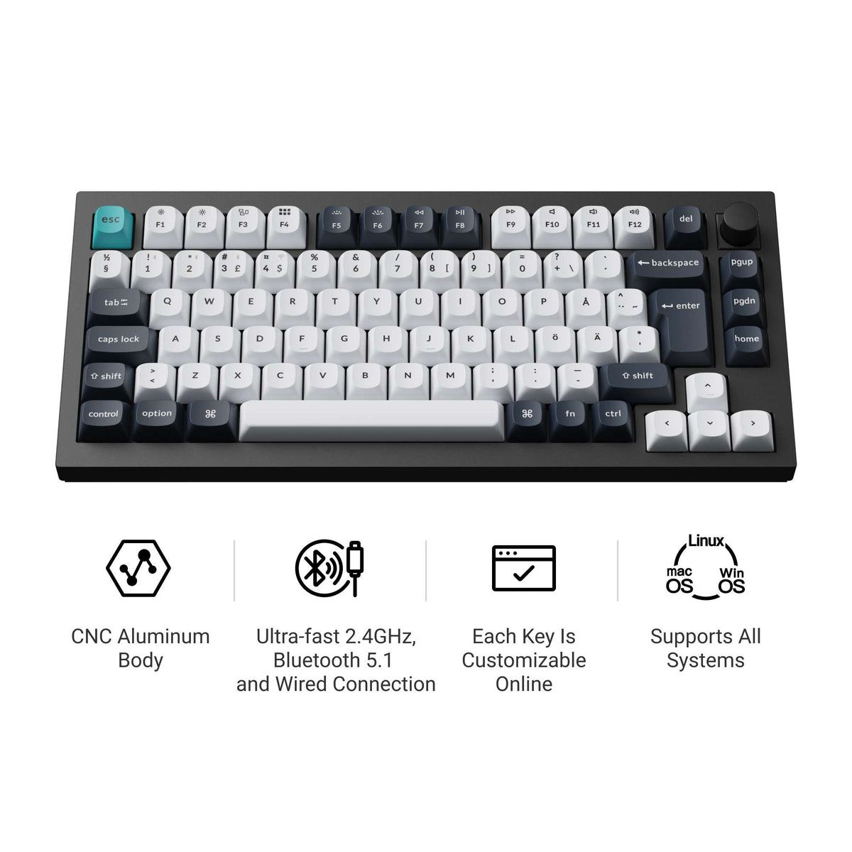 Keychron Q1 Max QMK/VIA Wireless Custom Mechanical Keyboard ISO Layout ...